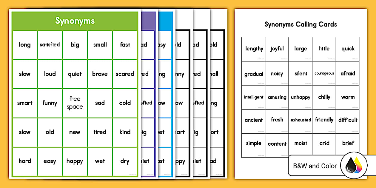 Synonyms Bingo for K-2nd Grade