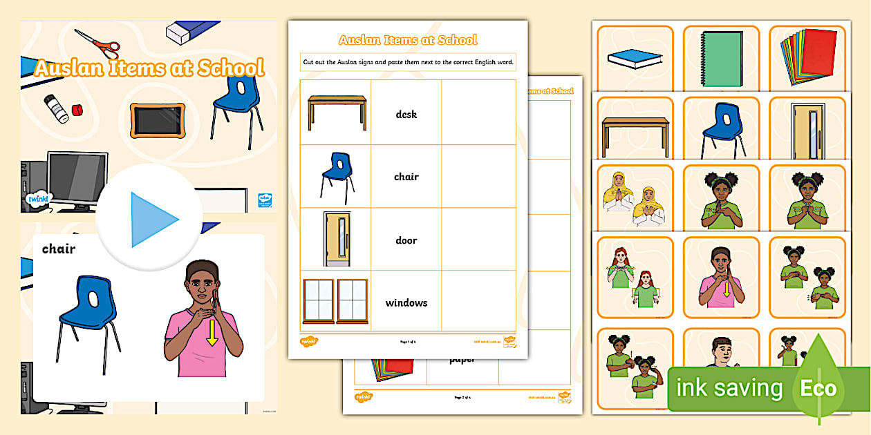 Auslan Items at School Pack (Teacher-Made) - Twinkl