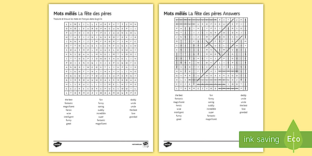 Father's Day Differentiated Word Search French - Twinkl