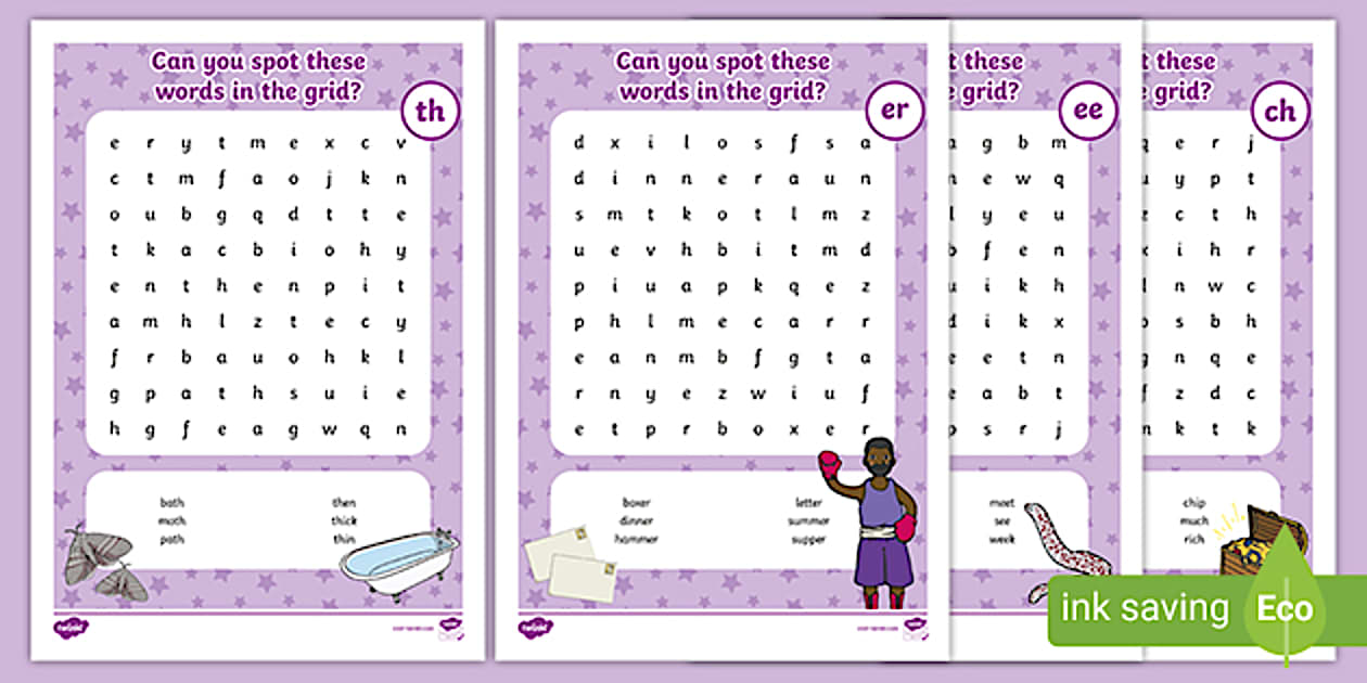 Phase 3 Phonics Word Searches (teacher made) - Twinkl