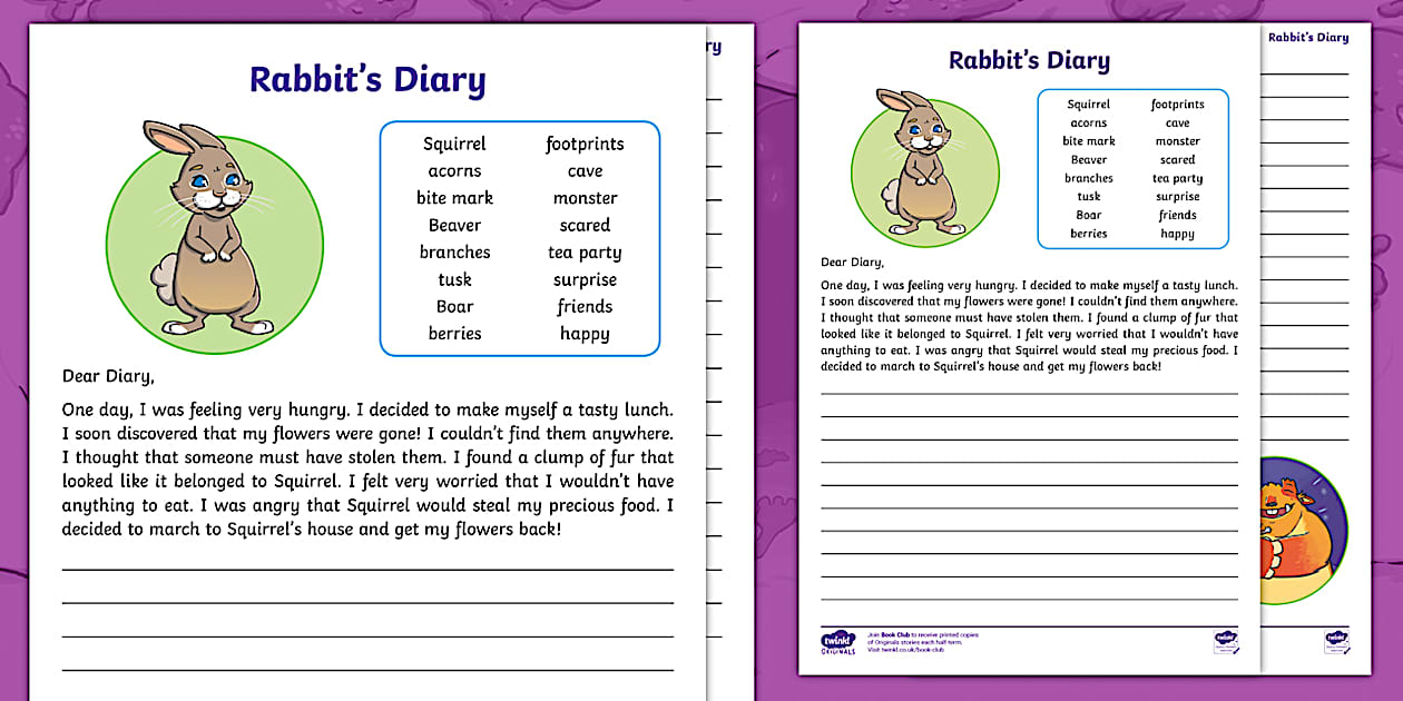 A Monster Surprise: Rabbit's Diary Writing Worksheet