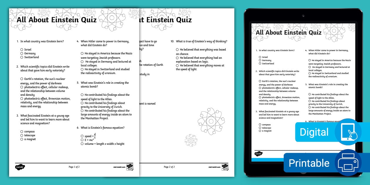 All About Einstein Quiz (teacher made) - Twinkl