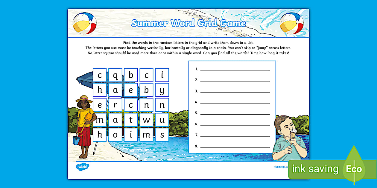 Summer Word Grid Game (teacher made) - Twinkl
