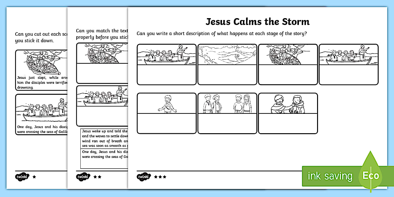 Lower Ability Jesus Calms the Storm Differentiated Sequencing Worksheet