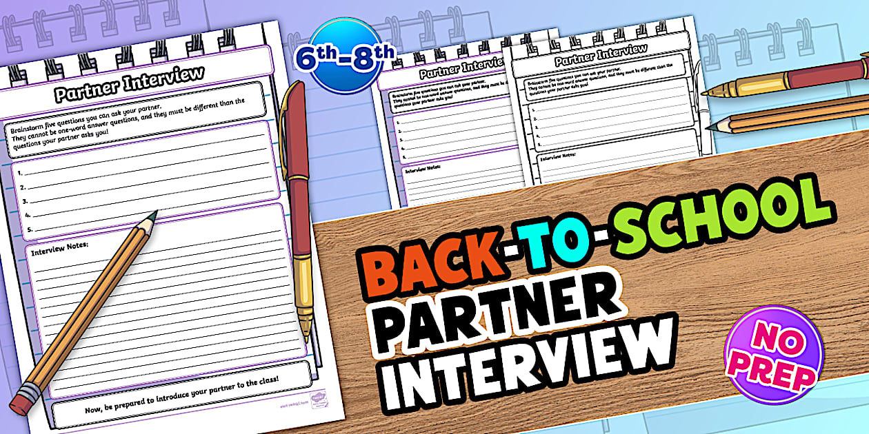 Back-to-School Partner Interview Activity for 6th-8th Grade