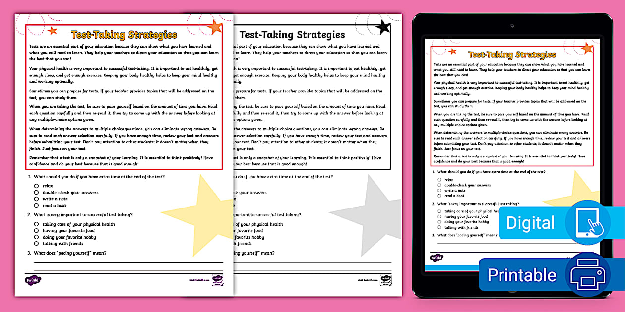 Fifth Grade Test-Taking Strategies Reading Comprehension
