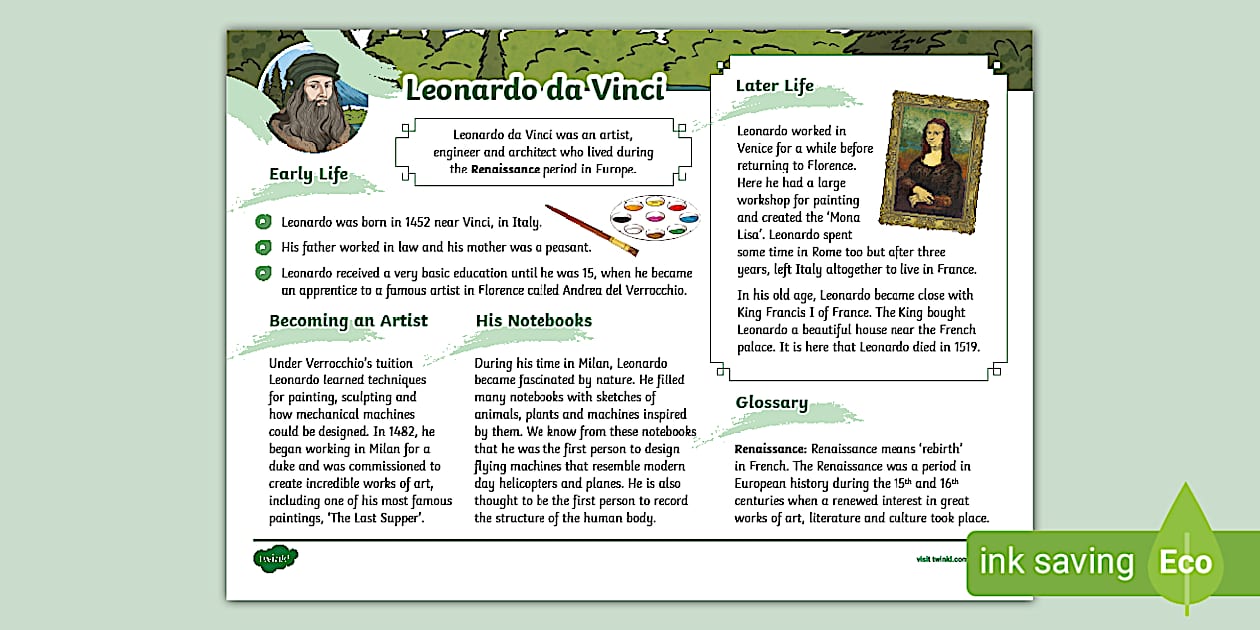 Leonardo da Vinci Fact File - KS2 - Renaissance - Artist