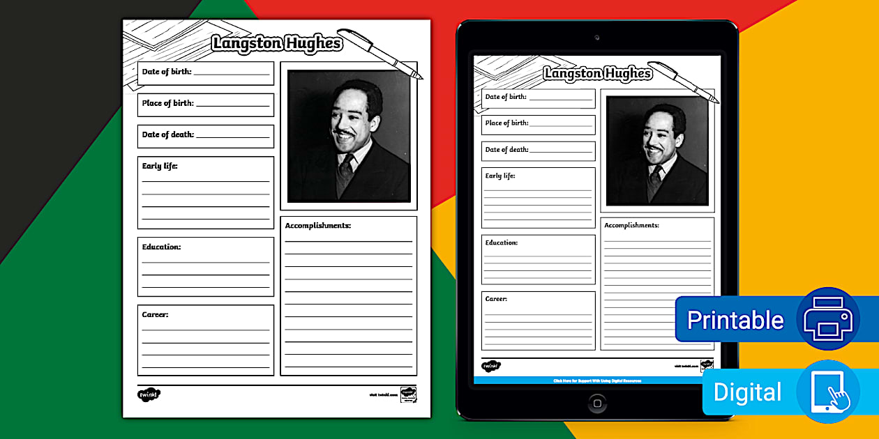 All About Langston Hughes Research and Write Worksheet