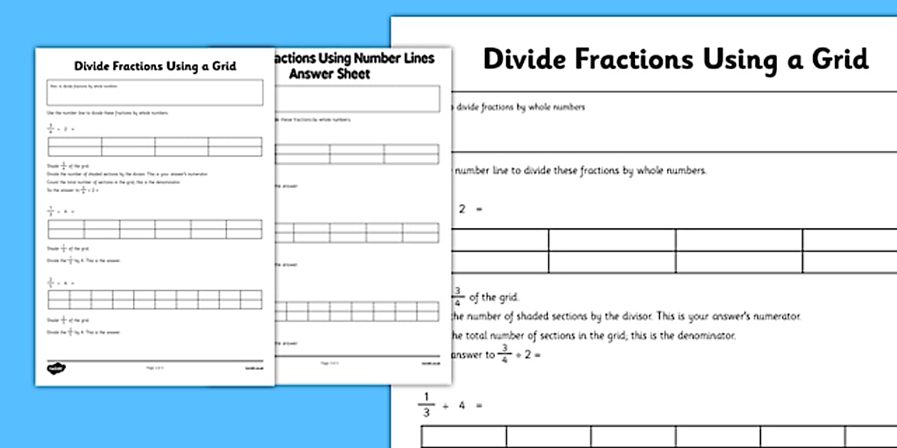 Divide Fractions Using a Grid (teacher made) - Twinkl