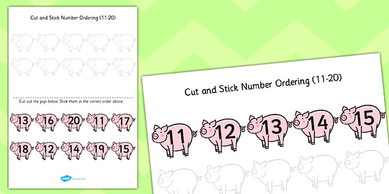 Farm Themed Cut and Stick Number Ordering Activity 11-20 - farm