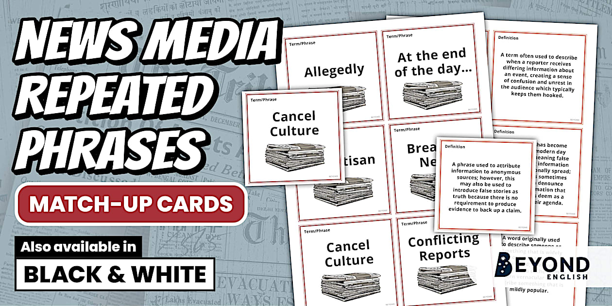 News Media Repeated Phrases Match-Up Cards
