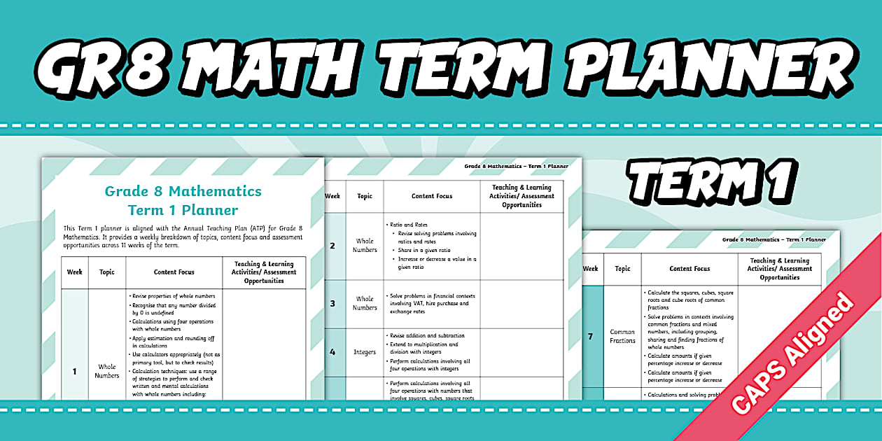 Grade 8 Maths Term 1 Planner (CAPS)