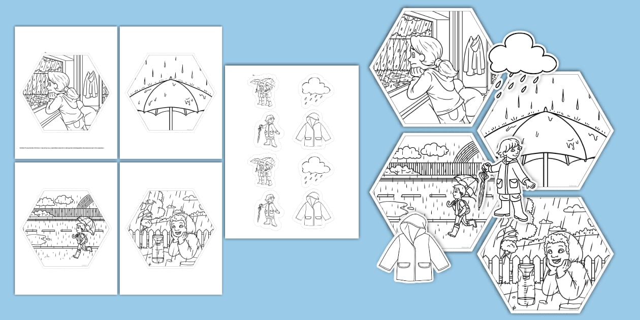 Rainy Day Hexagon Display Colouring Activity (Teacher-Made)