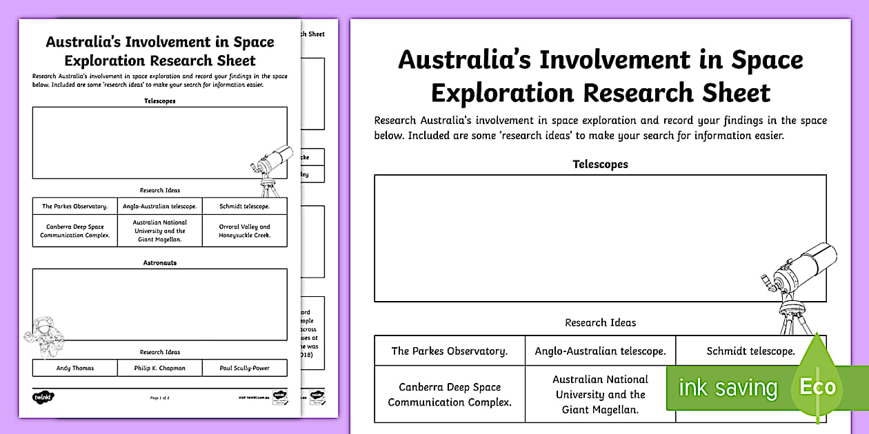 Australia and Space Exploration Research Worksheet - Twinkl
