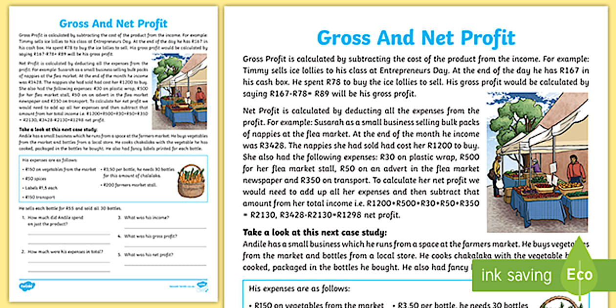 Gross And Net Profit Worksheet (teacher made) - Twinkl