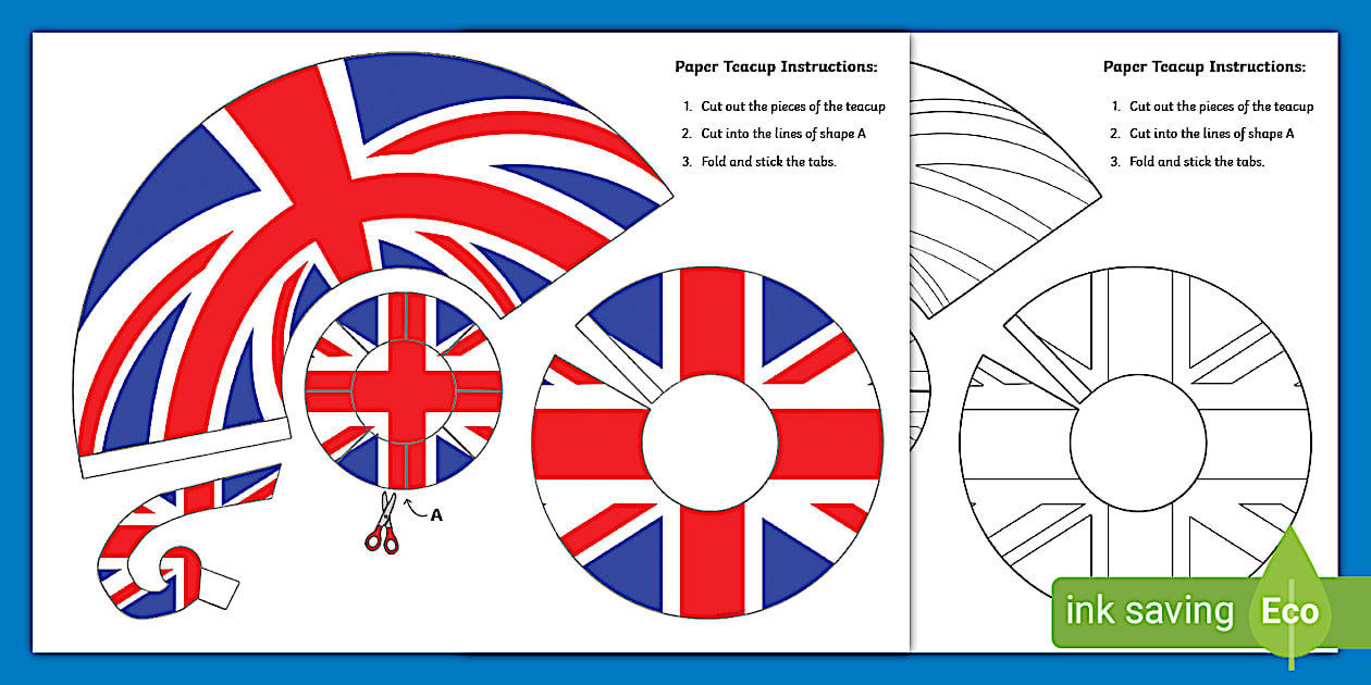 Union Flag Teacup Template (teacher made) - Twinkl