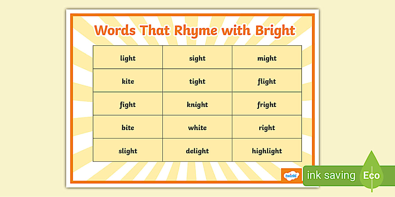 Words That Rhyme with Bright Word Mat (teacher made)