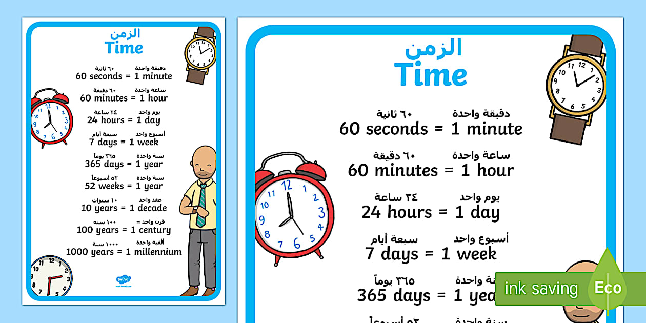 Time Display Poster Arabic/English - Twinkl