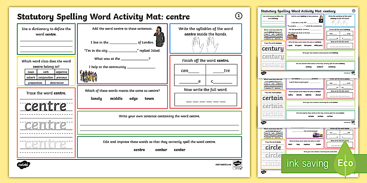 Cursive Year 3 and 4 Statutory Spelling Words Activity Mat Pack 4