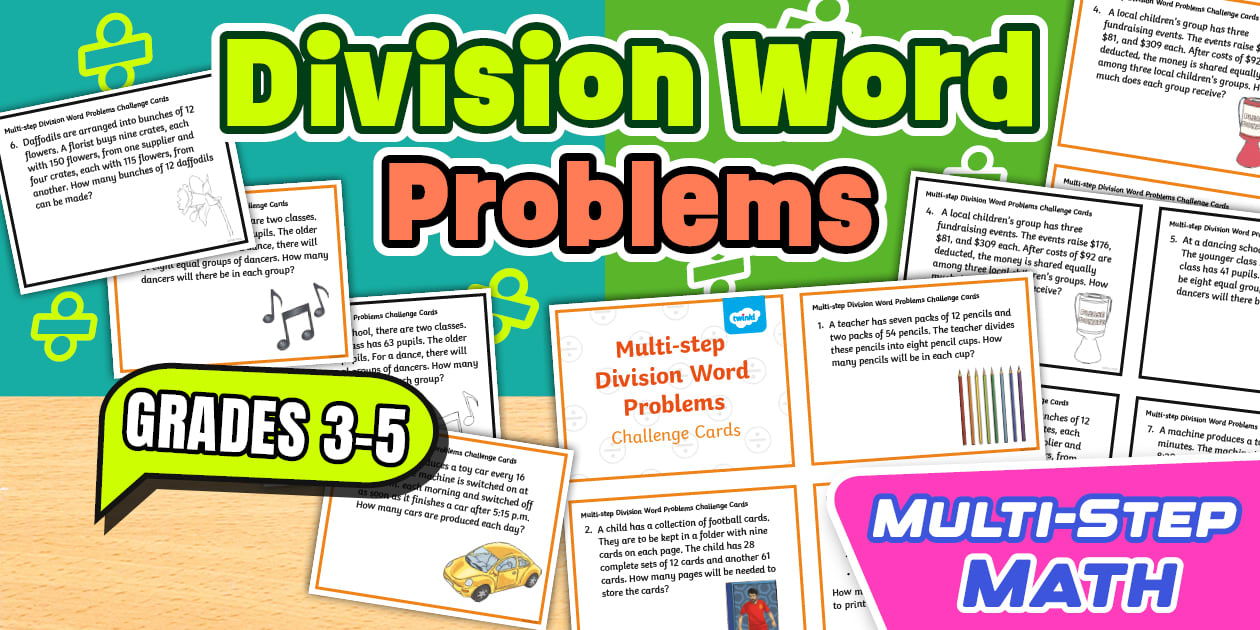 Multi-Step Division Word Problem Challenge Cards for 3rd-5th Gr