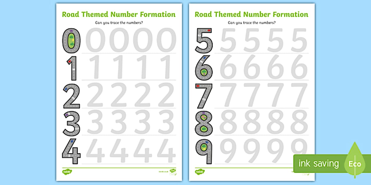 Road Themed Number Formation Worksheet / Worksheets - Twinkl