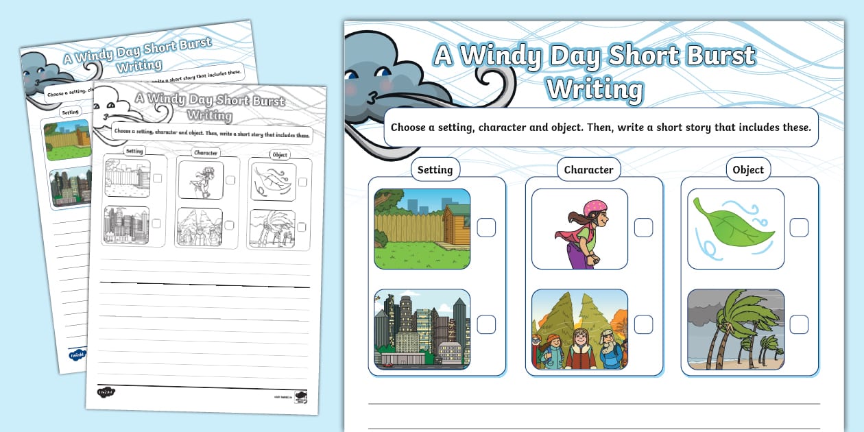 * NEW * A Windy Day Short Burst Writing Template - Twinkl