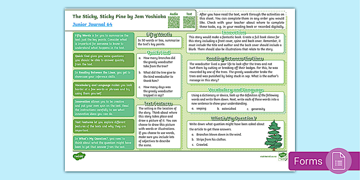 Junior Journal 64 November 2022: The Sticky, Sticky Pine Story Follow-Up