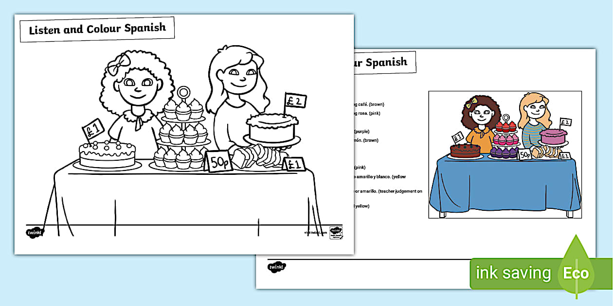 Listen and Colour Spanish Activity (teacher made) - Twinkl
