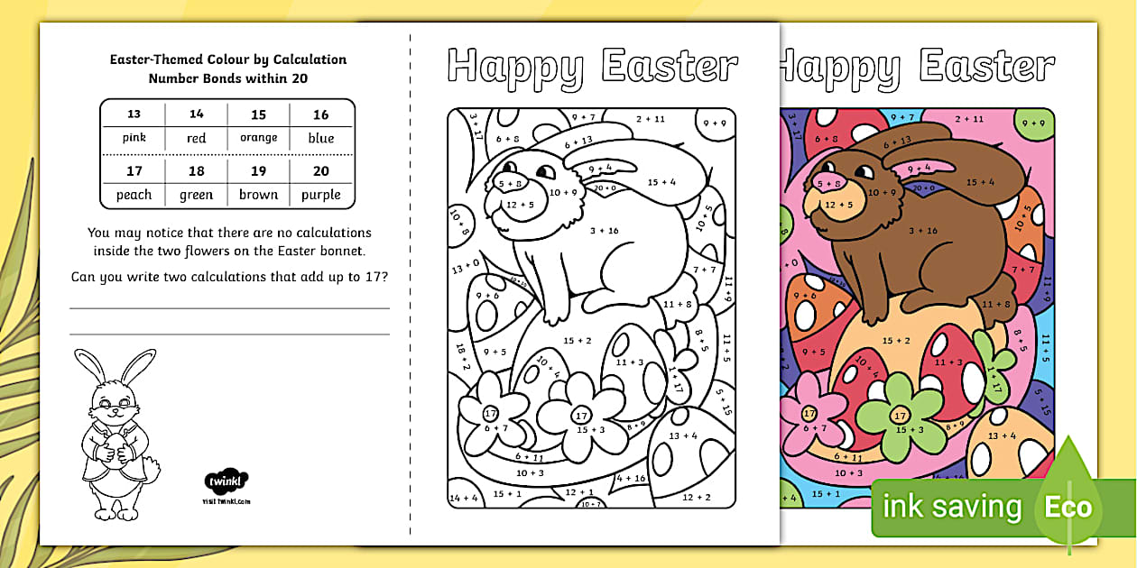 👉 Easter Colour by Calculation Number Bonds within 20