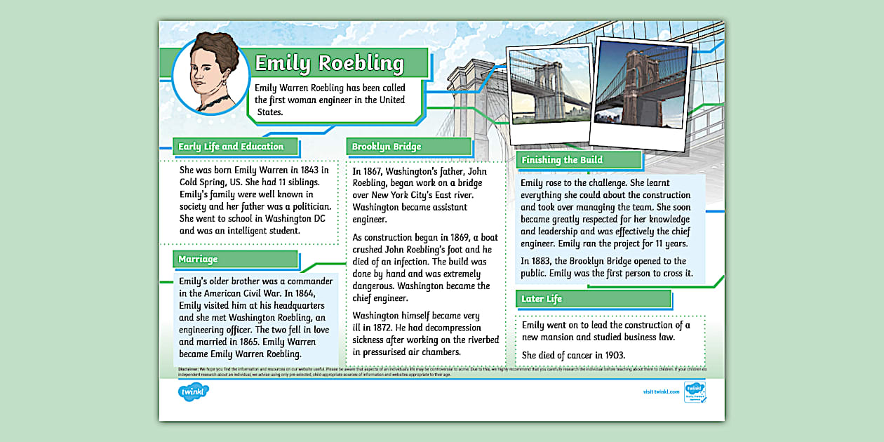 KS2 Emily Roebling Fact File - STEM (Teacher-Made) - Twinkl