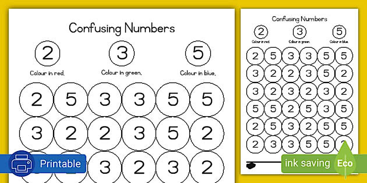 Colouring Confusing Numbers Activity | 2, 3 And 5 - Twinkl