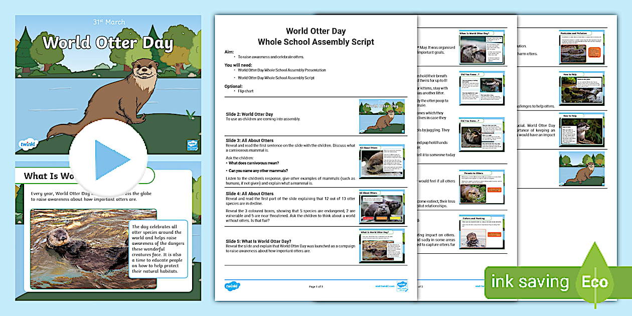 World Otter Day Whole School Assembly Pack (teacher made)