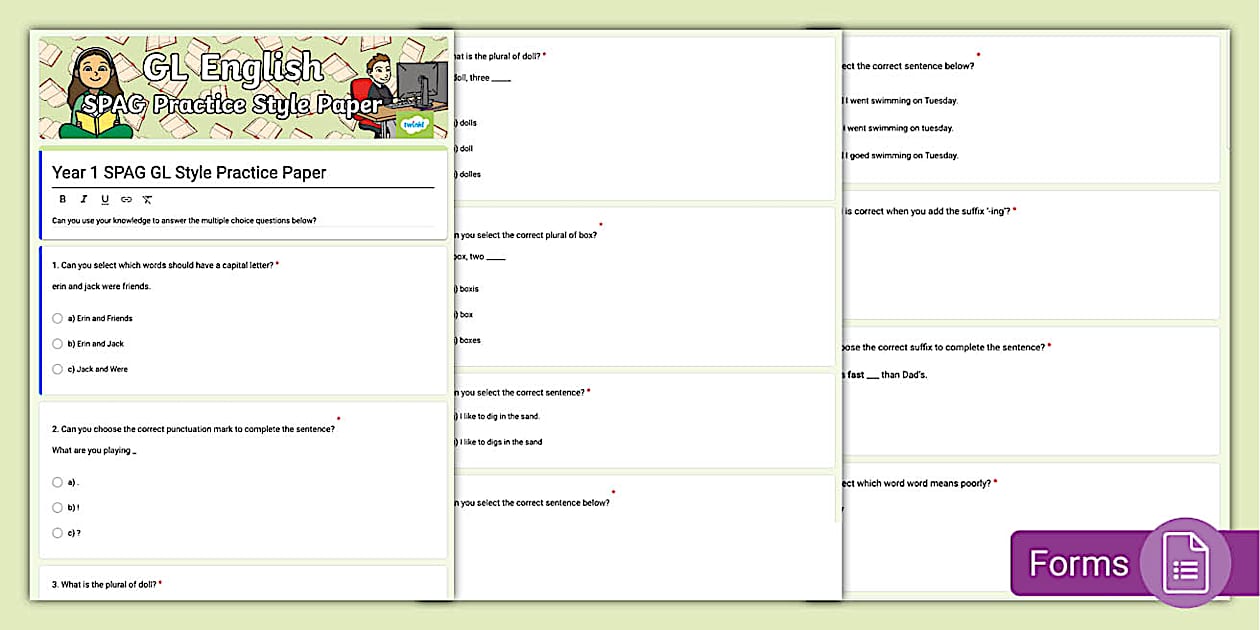 Year 1 SPAG GL Style Practice Paper (teacher made) - Twinkl