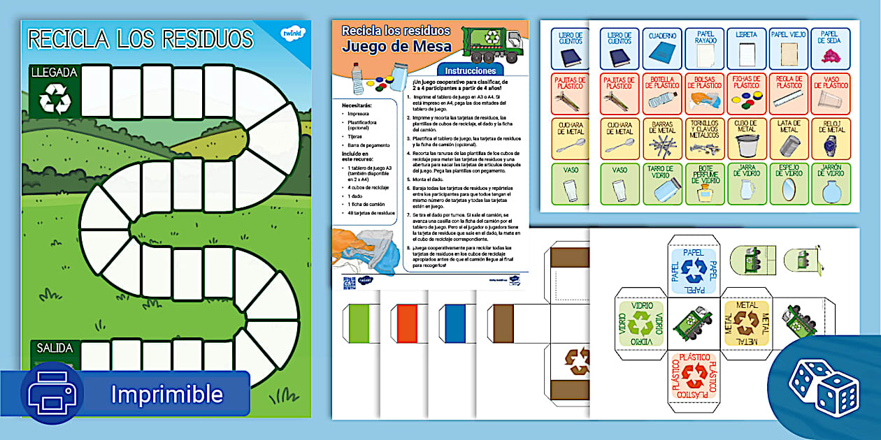 Juego de mesa: Recicla los residuos - Día de la Tierra