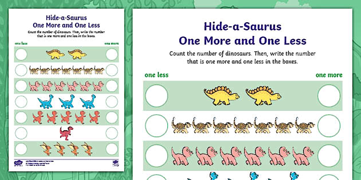 Editable Hide-a-Saurus: One More and One Less Dinosaurs Worksheet