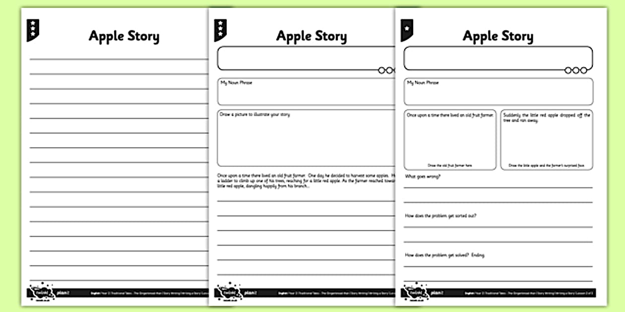 Apple Story Differentiated Worksheet / Worksheet Pack