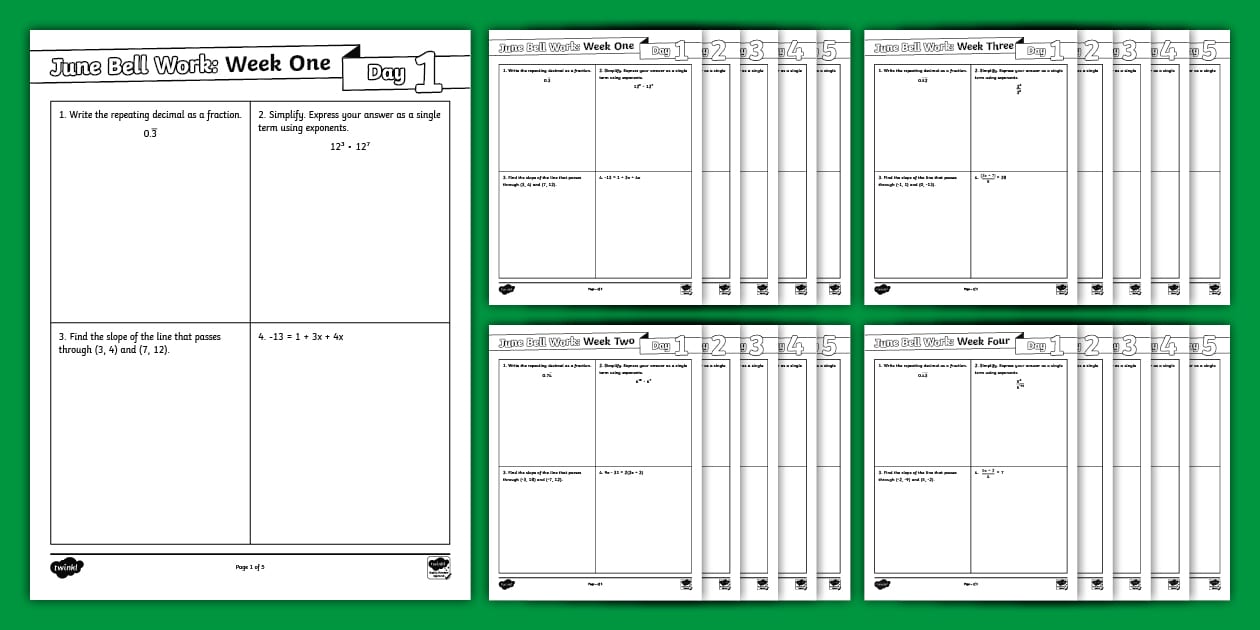 Eighth Grade Math June Bell Work Bundle (teacher made)