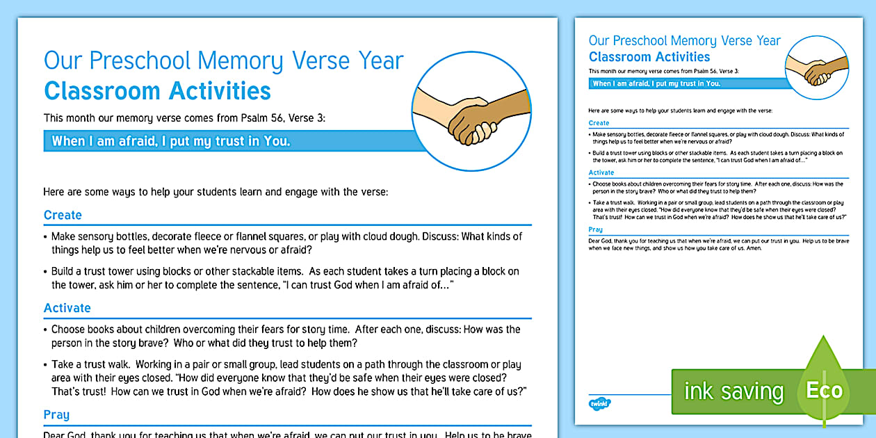 Psalm 56:3 Memory Verse Classroom Teaching Ideas