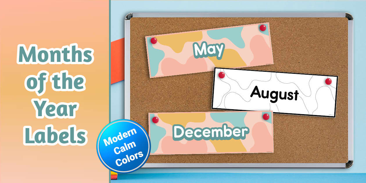Modern Calm Colors Months of the Year Labels
