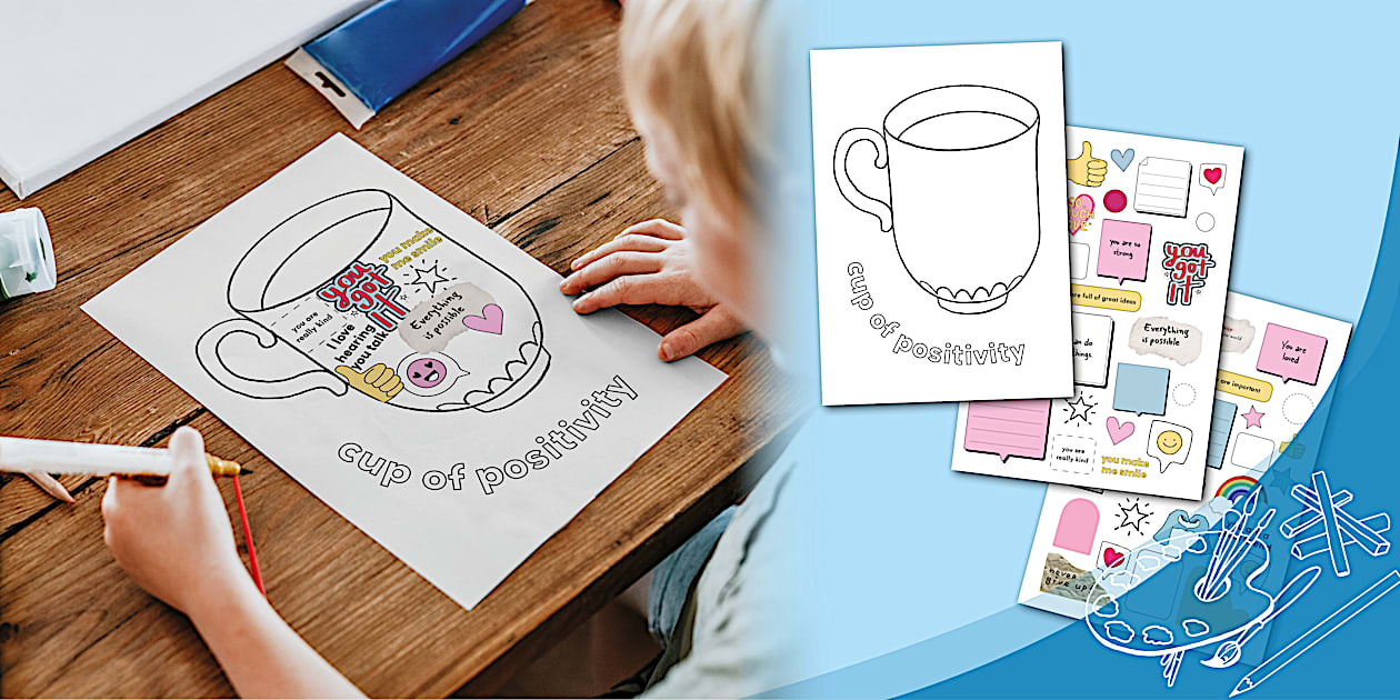 Cup of Positivity Positive Affirmations Collage Activity