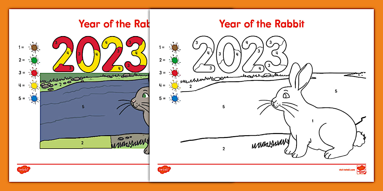 Year of the Rabbit Color by Number to 5 Worksheet - Twinkl