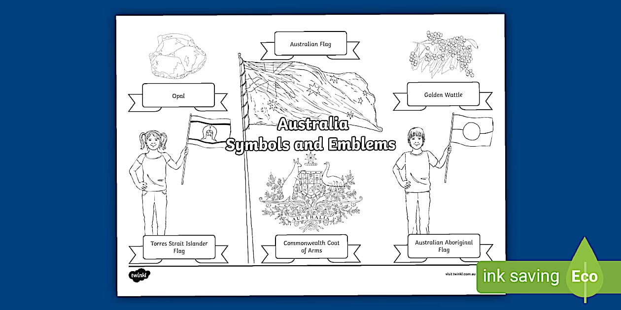Australia Symbols and Emblems Colouring Page