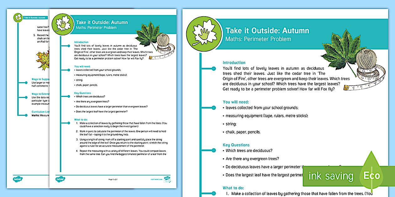 KS2 Take It Outside: Autumn Maths - Perimeter Problem Activity