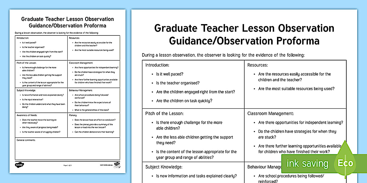 Graduate Teacher Lesson Observation Guide - Twinkl Graduate Teacher Lesson Observation Guide - Twinkl