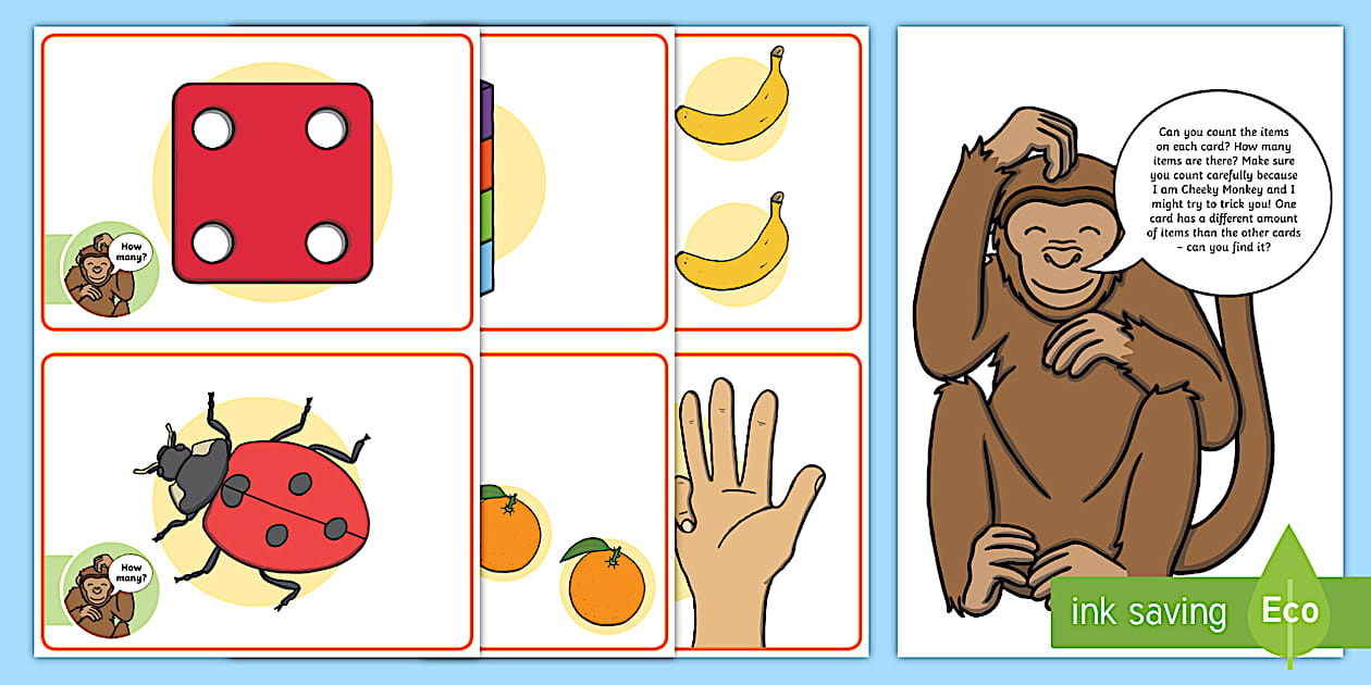 Cheeky Monkey Number 4 Counting Cards Activity Pack - Twinkl
