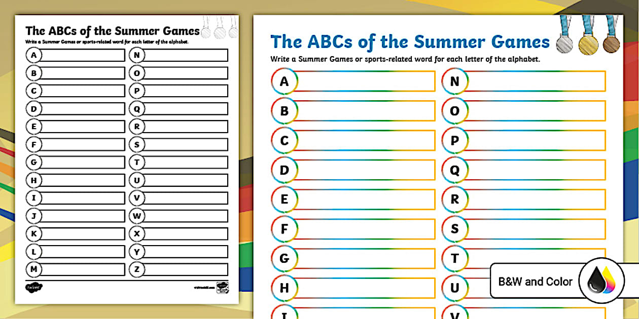 The ABCs of the Summer Games Writing Worksheet for 3rd-5th Grade