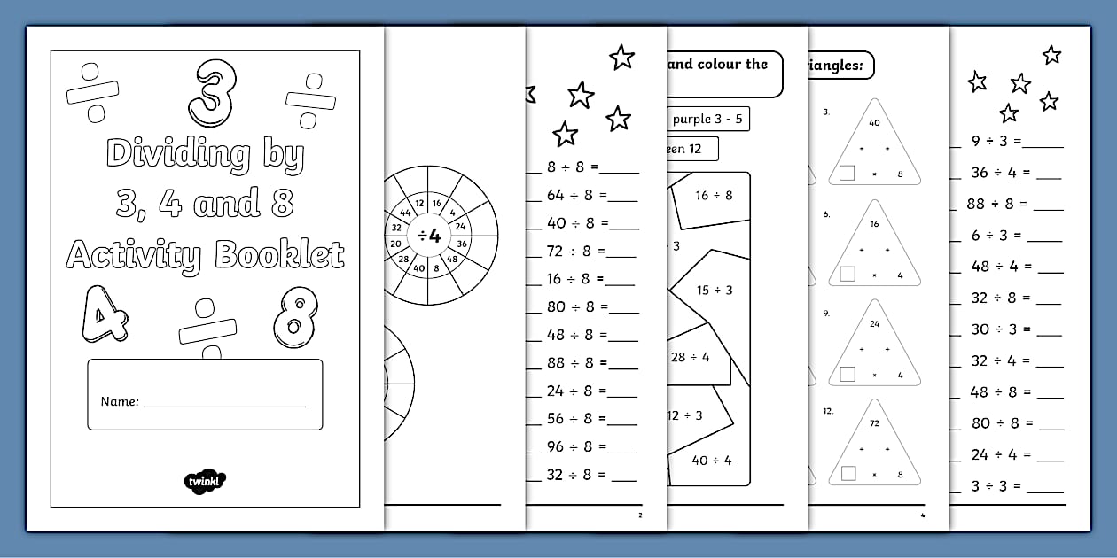 👉 Dividing by 3, 4 and 8 Activity Booklet - Twinkl