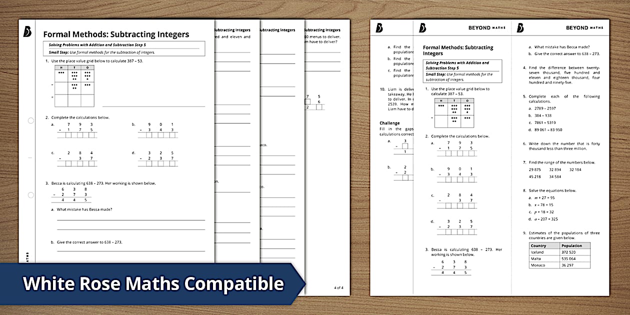 👉 Formal Methods: Subtracting Integers - Twinkl