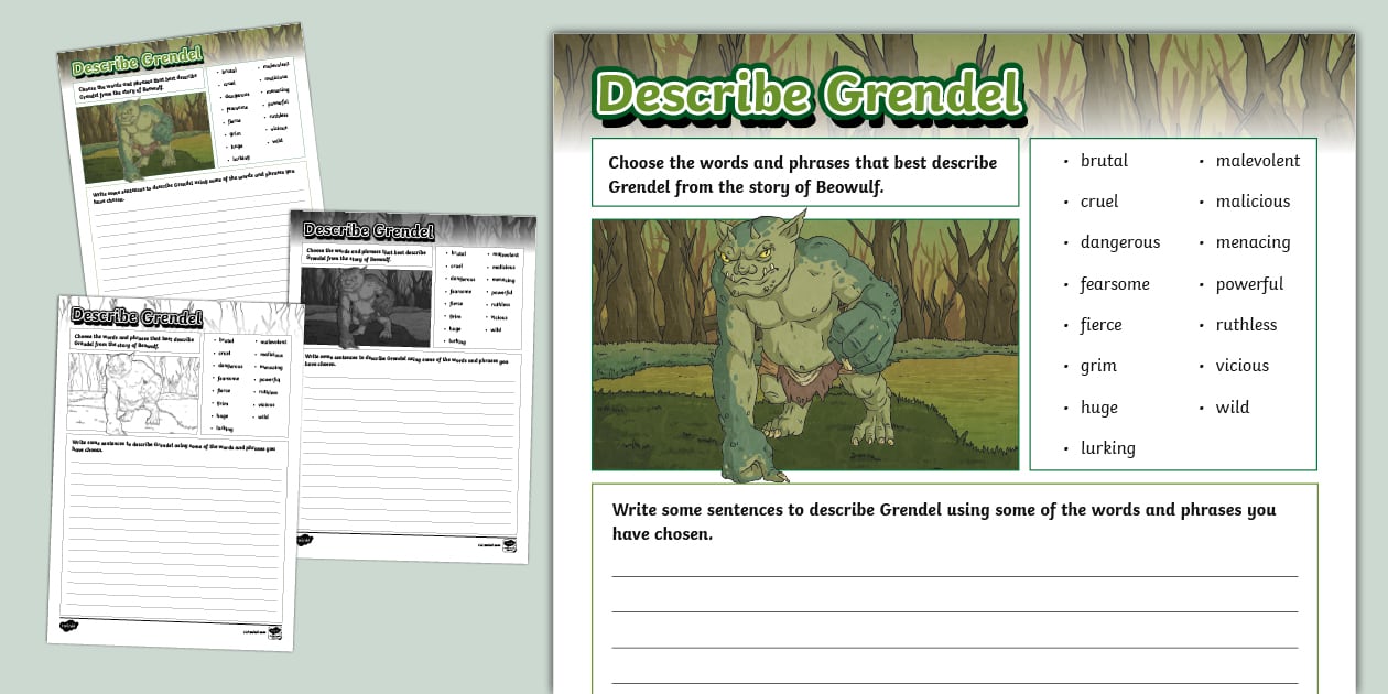 Describe Grendel Worksheet - Twinkl English - Twinkl