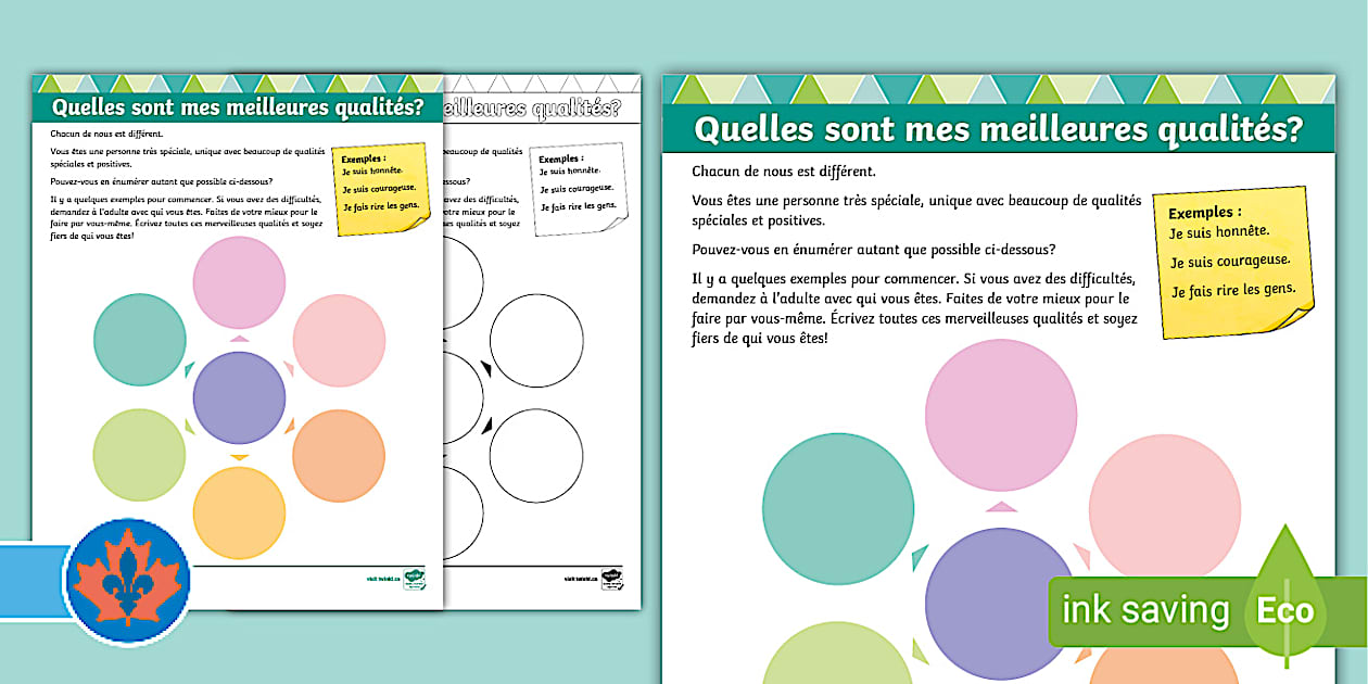 What Are My Best Qualities? Worksheet French | Twinkl
